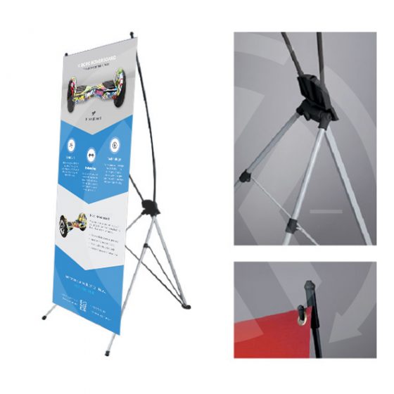 X-Style Banner Stands for Printed Fabric and Vinyl Displays